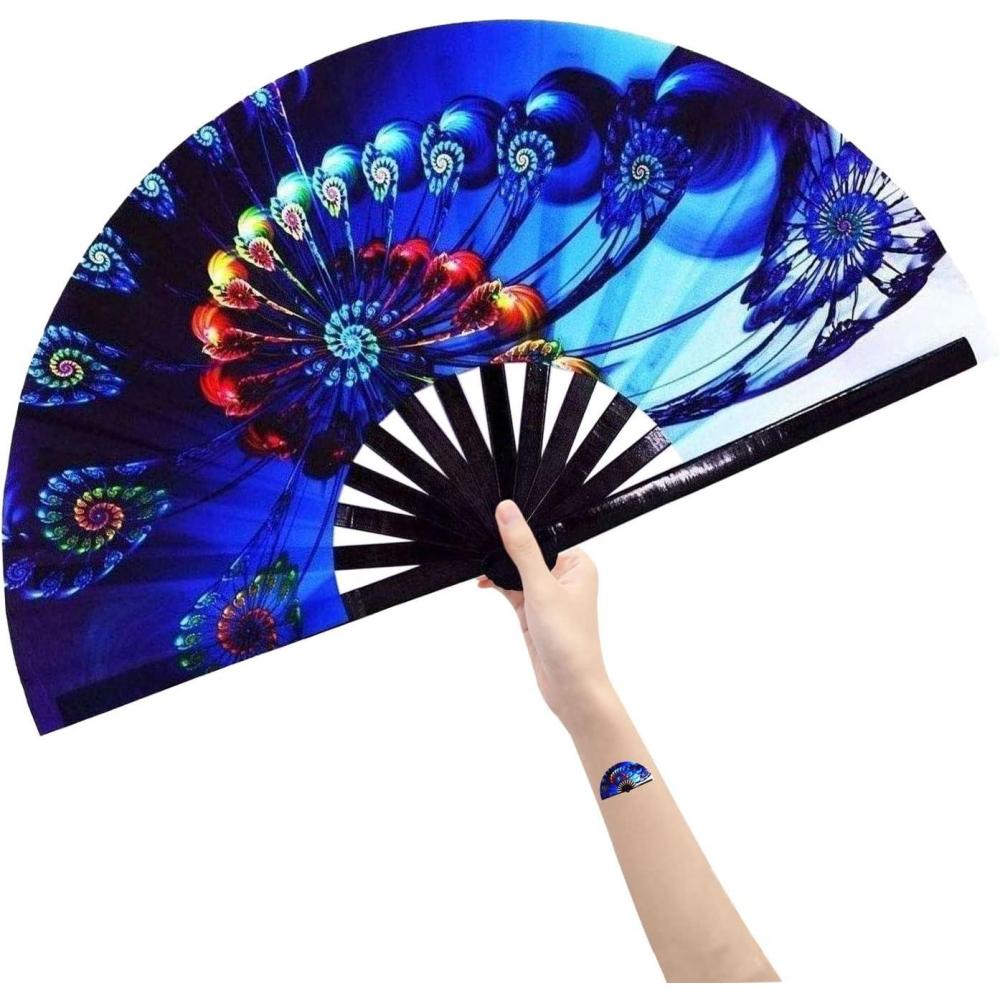 Amajiji Rave Fans Large Folding Hand Fan Popping Fan for Line Dancing ...