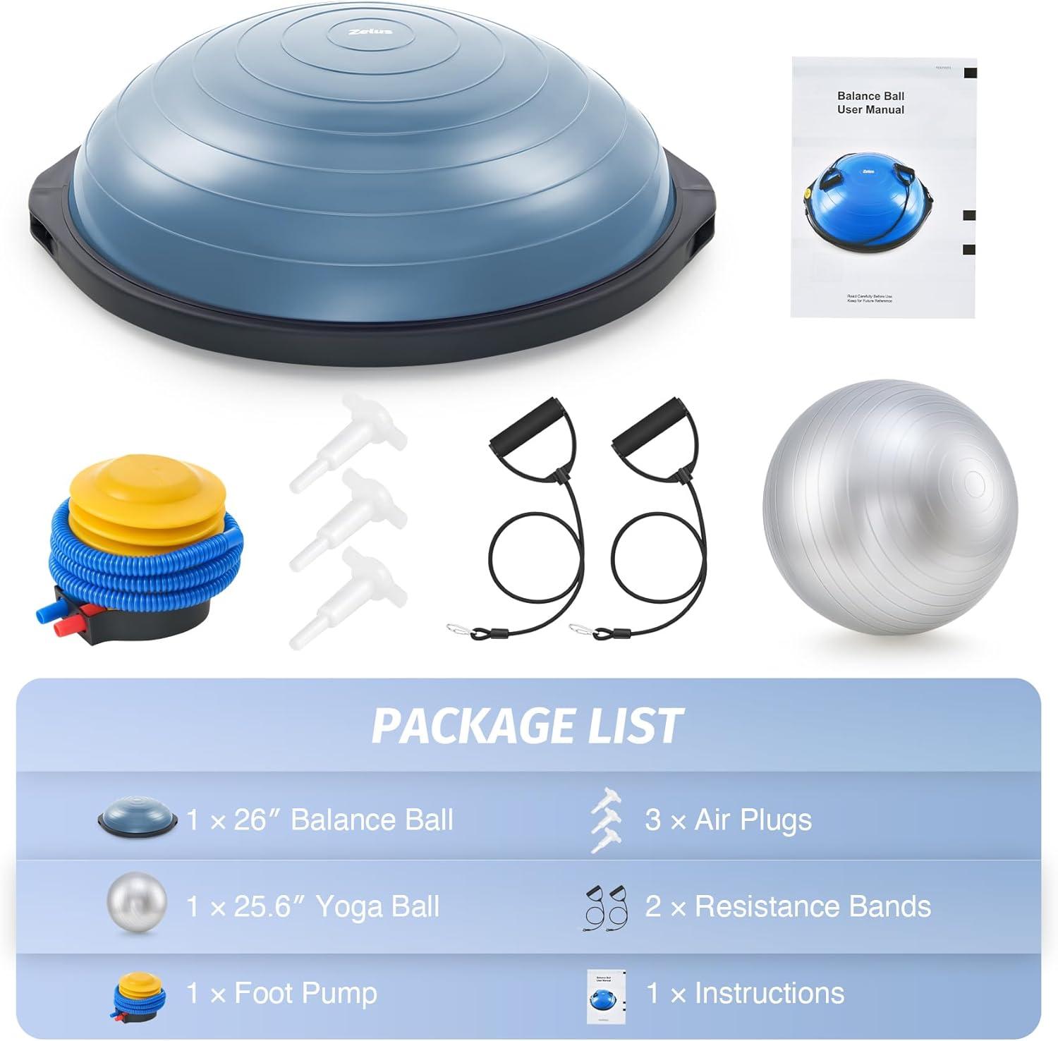 Yoga Ball Pilates Board ZELUS 25in. Balance Ball 660lb Inflatable Half ...