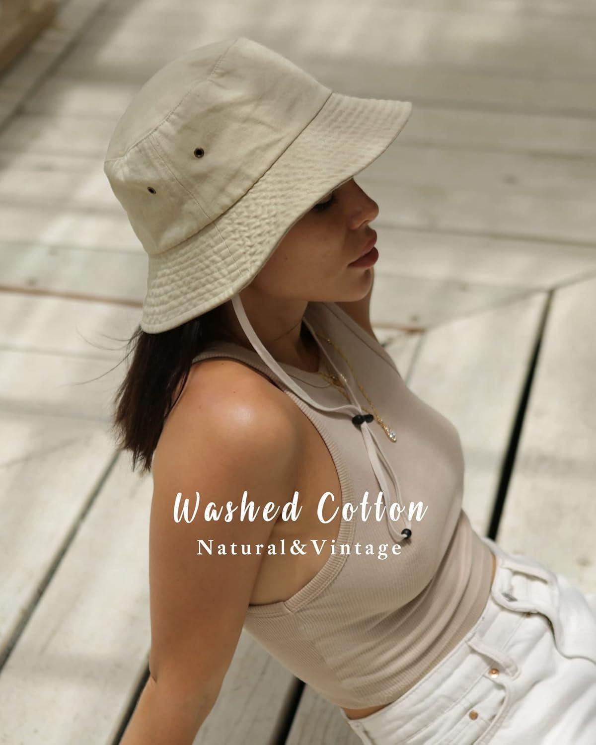FURTALK Bucket Hats for Women Washed Cotton Packable Summer Beach Sun ...