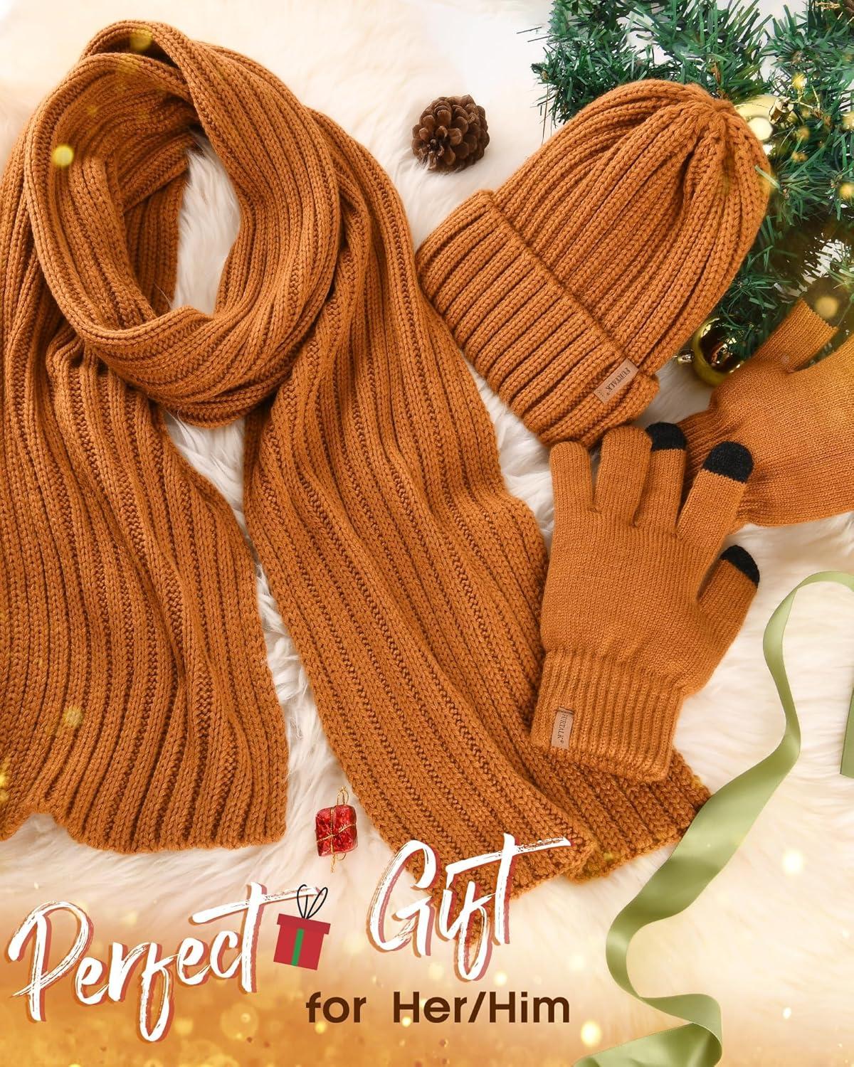 FURTALK Winter Warm Beanie Knit Hat Touchscreen Gloves Scarf Set Soft ...